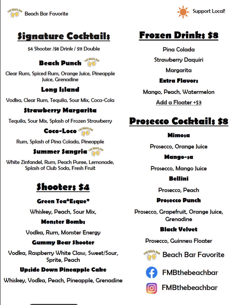 Menu – The Beach Bar