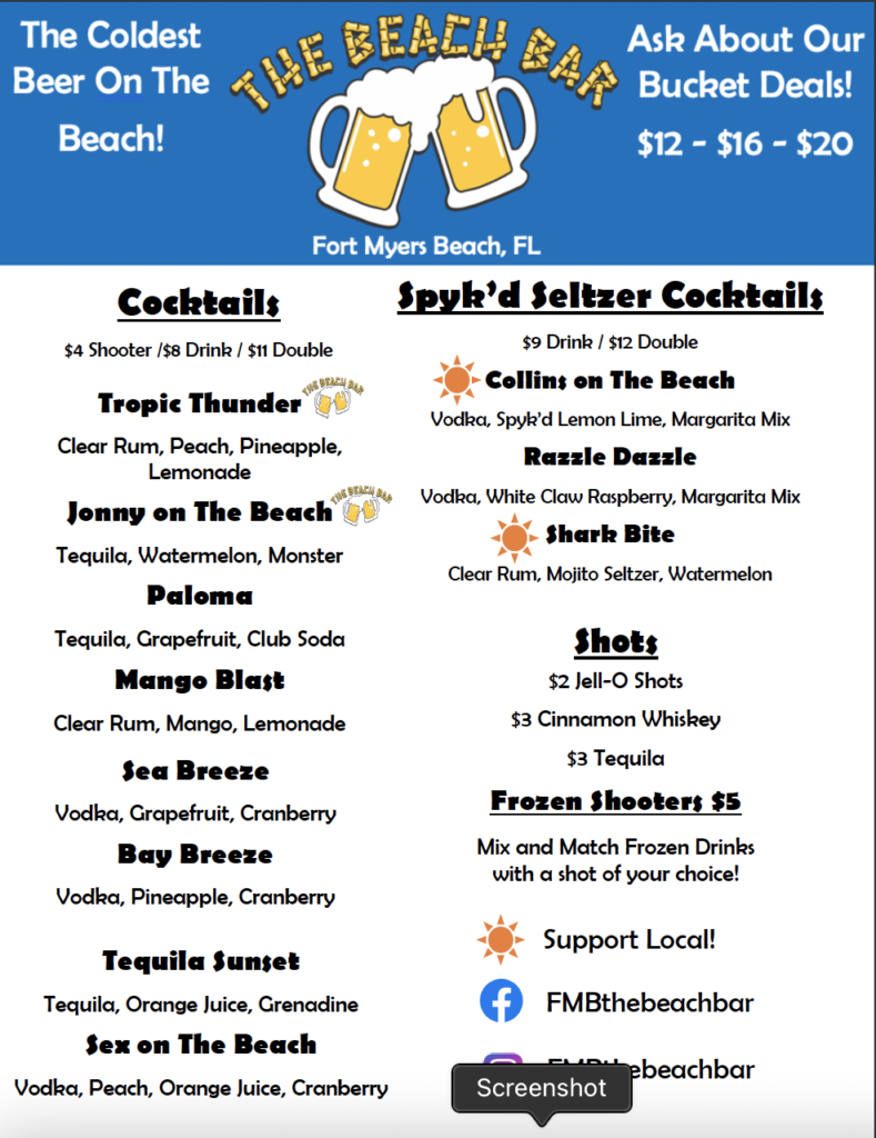 Menu – The Beach Bar